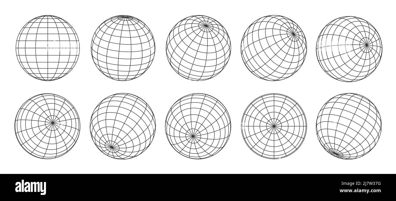 3d globe grid, planet sphere and ball wireframe. Vector Earth globe surface with discrete global ...