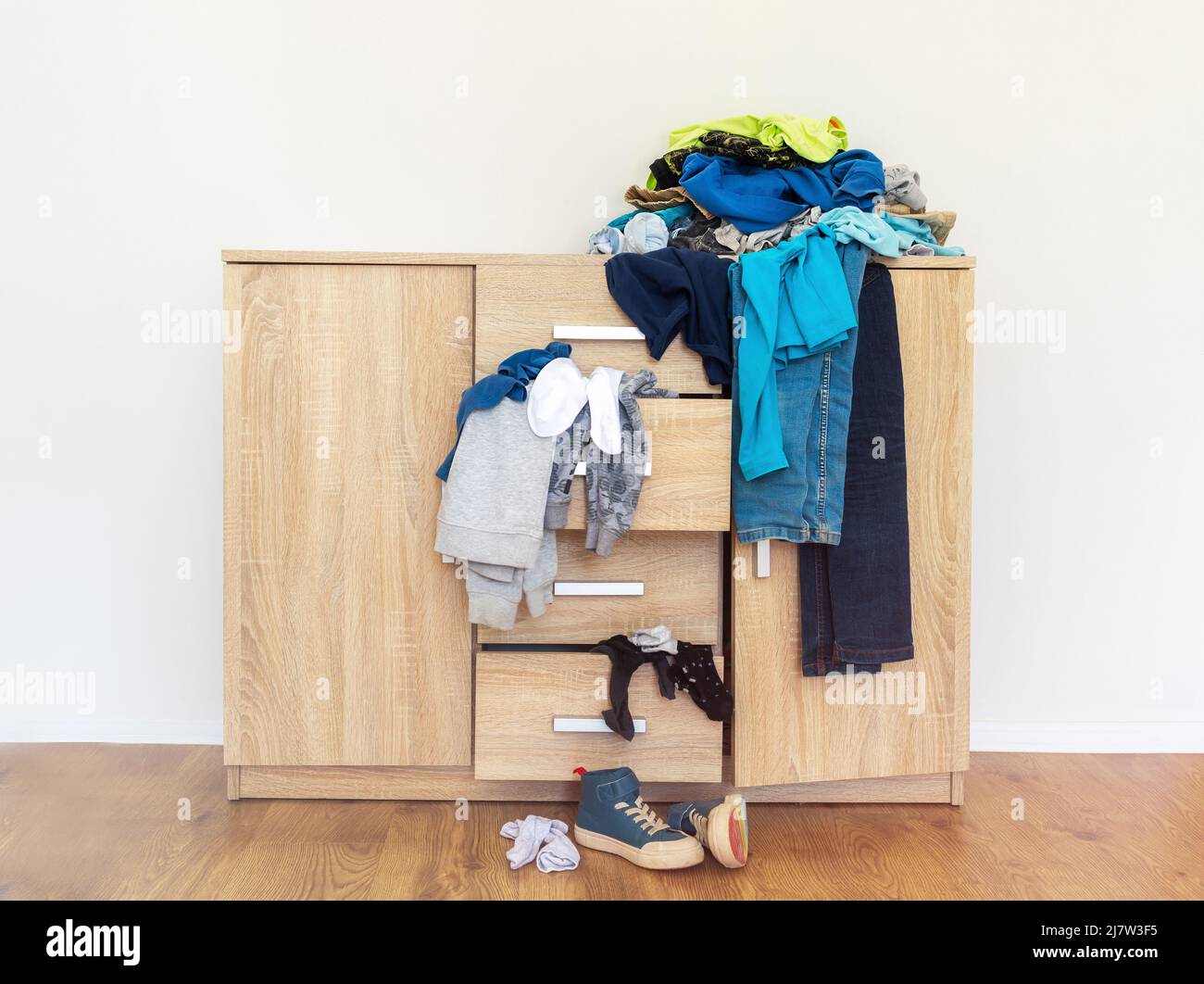 Clutter in the closet in a teenager's room, scattered things Stock ...