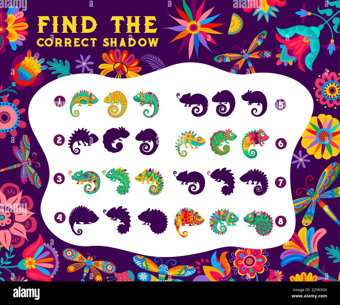 Find the correct shadow of mexican chameleons kids riddle game ...
