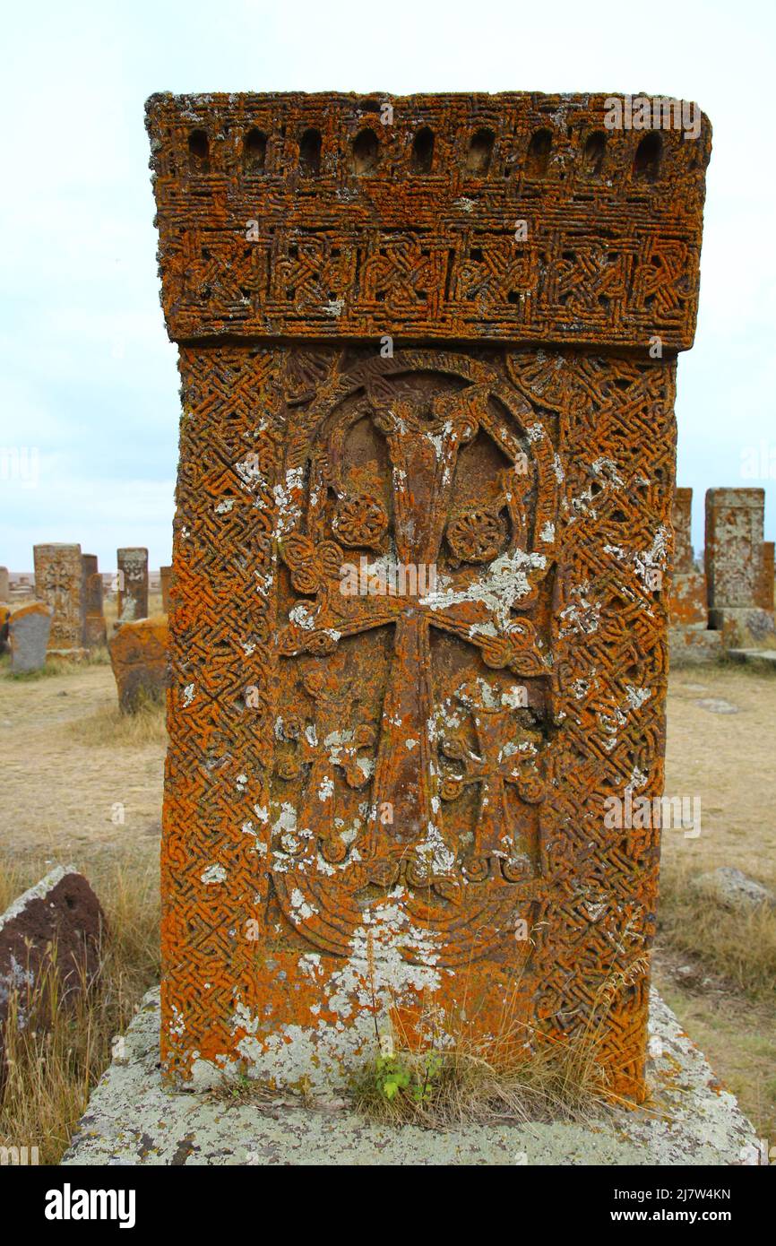 Cross stones in the Noratus cemetery, Armenia Stock Photo - Alamy