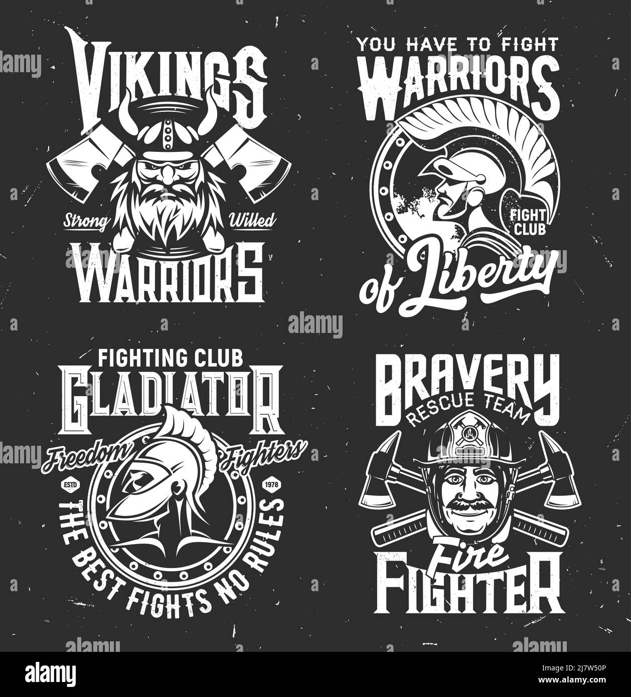 Tshirt prints with viking, gladiator, fire fighter and ancient warrior ...