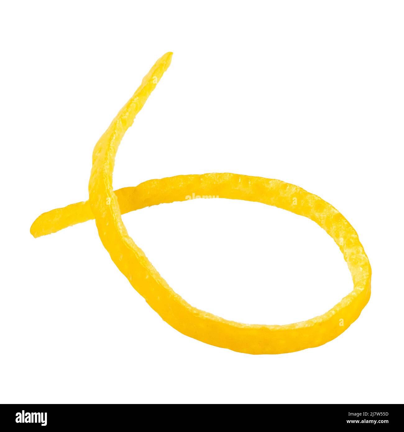 Long strip of lemon zest isolated on white Stock Photo - Alamy