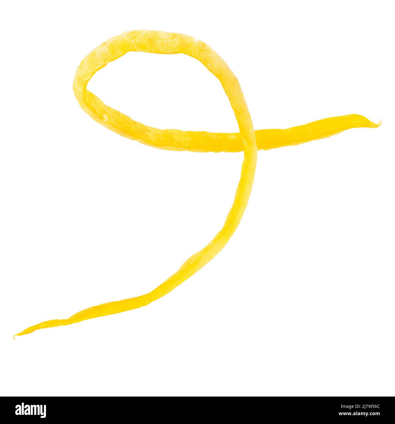 Long strip of lemon zest isolated on white. Top view Stock Photo - Alamy