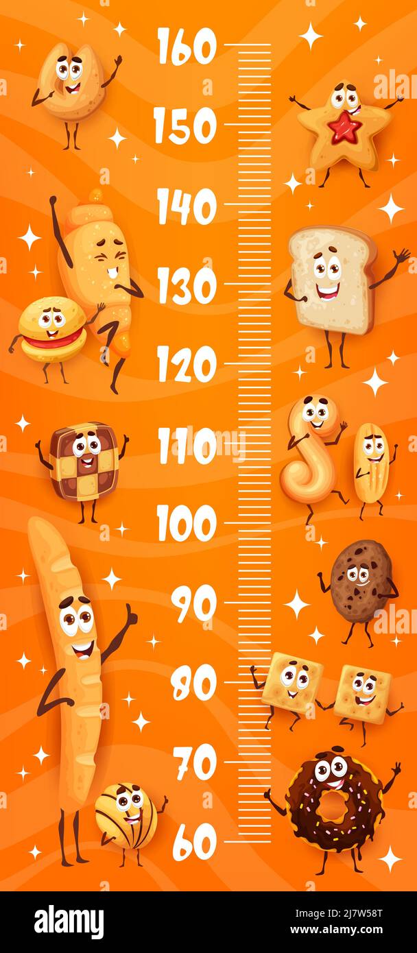 Cookies, desserts and bakery characters kids height chart. Vector ...