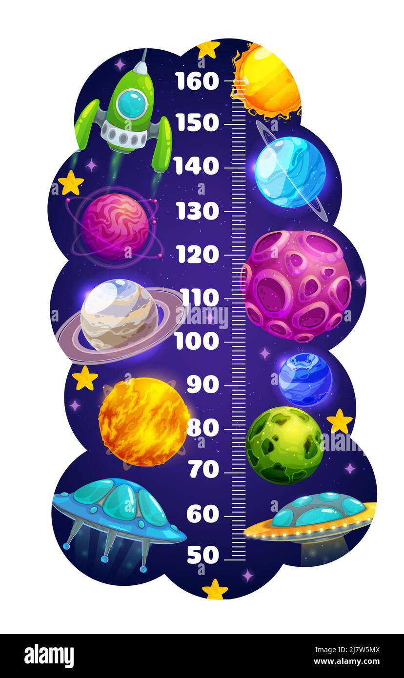 Kids height chart with galaxy space planets and spacecrafts. Children ...