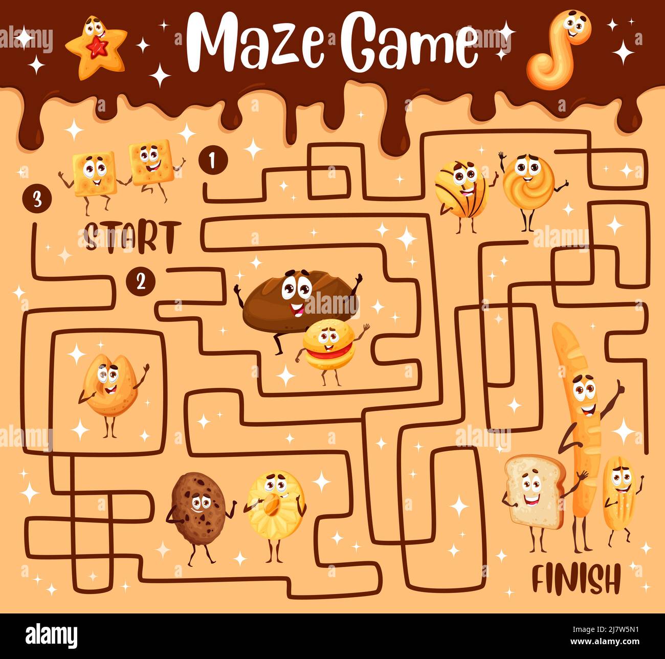 Labyrinth maze game of cartoon bakery and sweets characters. Vector ...