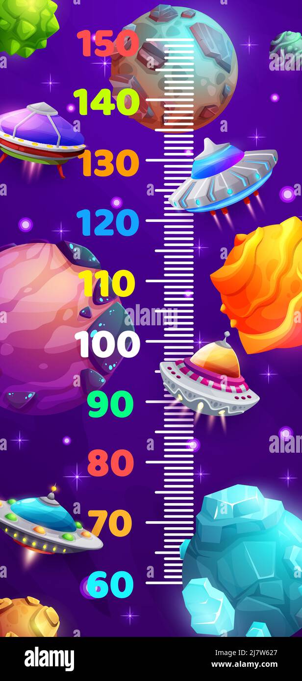 Kids height chart, cartoon galaxy starships, spaceships and starcrafts ...