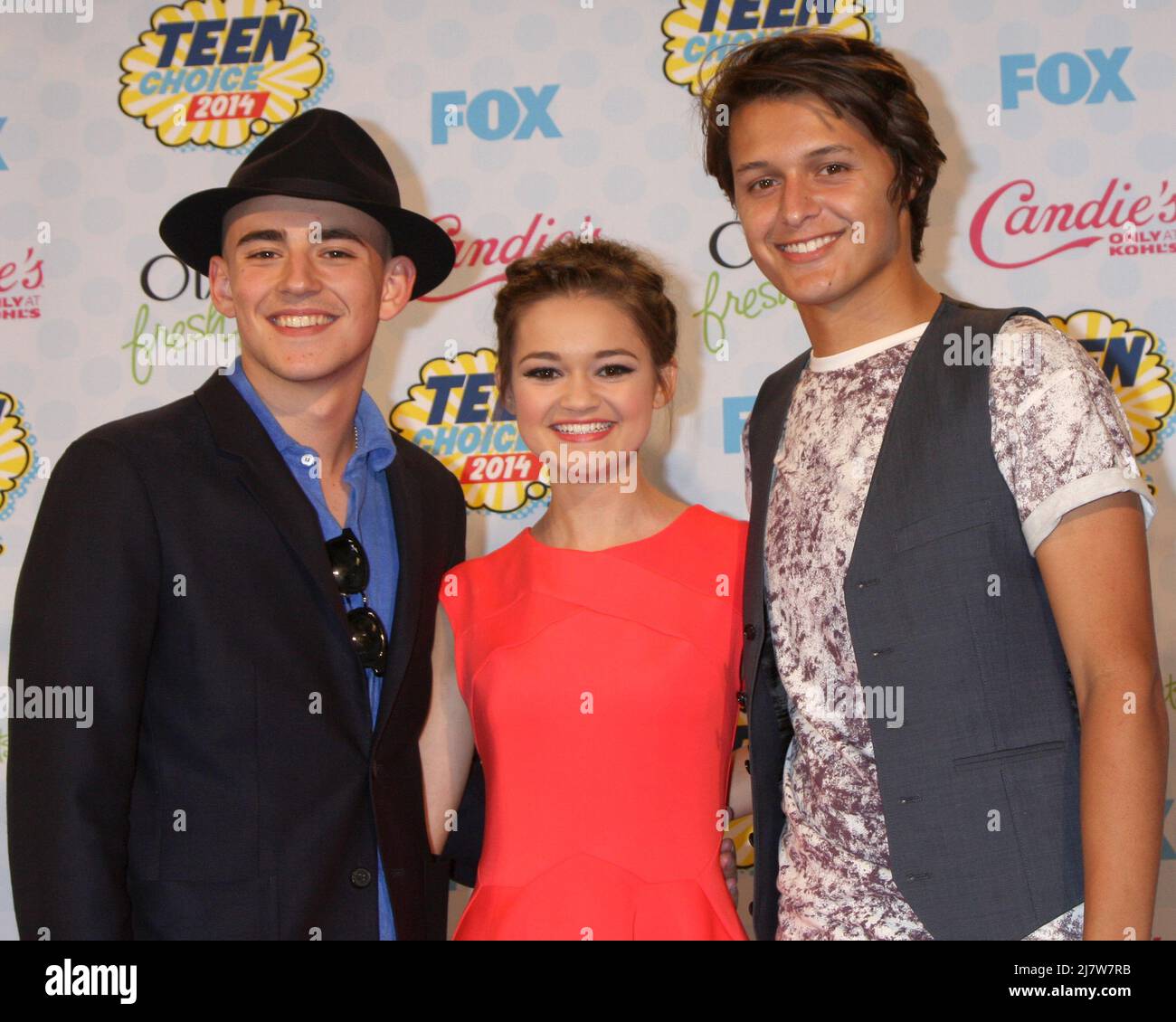 LOS ANGELES - AUG 10: Charlie Rowe, Ciara Bravo, Nolan A. Sotillo at the 2014 Teen Choice Awards ...