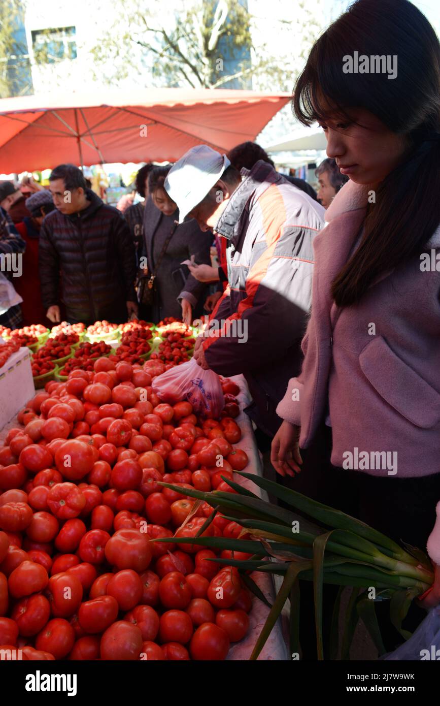 A large colorful fresh produce market in chaoyangmen, Beijing, China ...