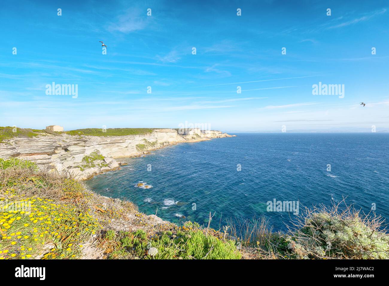 Breathtaking view of cliffs near old town Bonifacio. Popular travel ...
