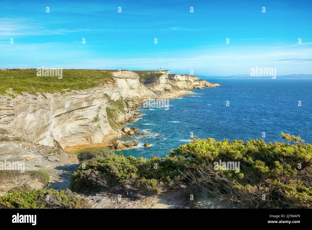 Breathtaking view of cliffs near old town Bonifacio. Popular travel ...