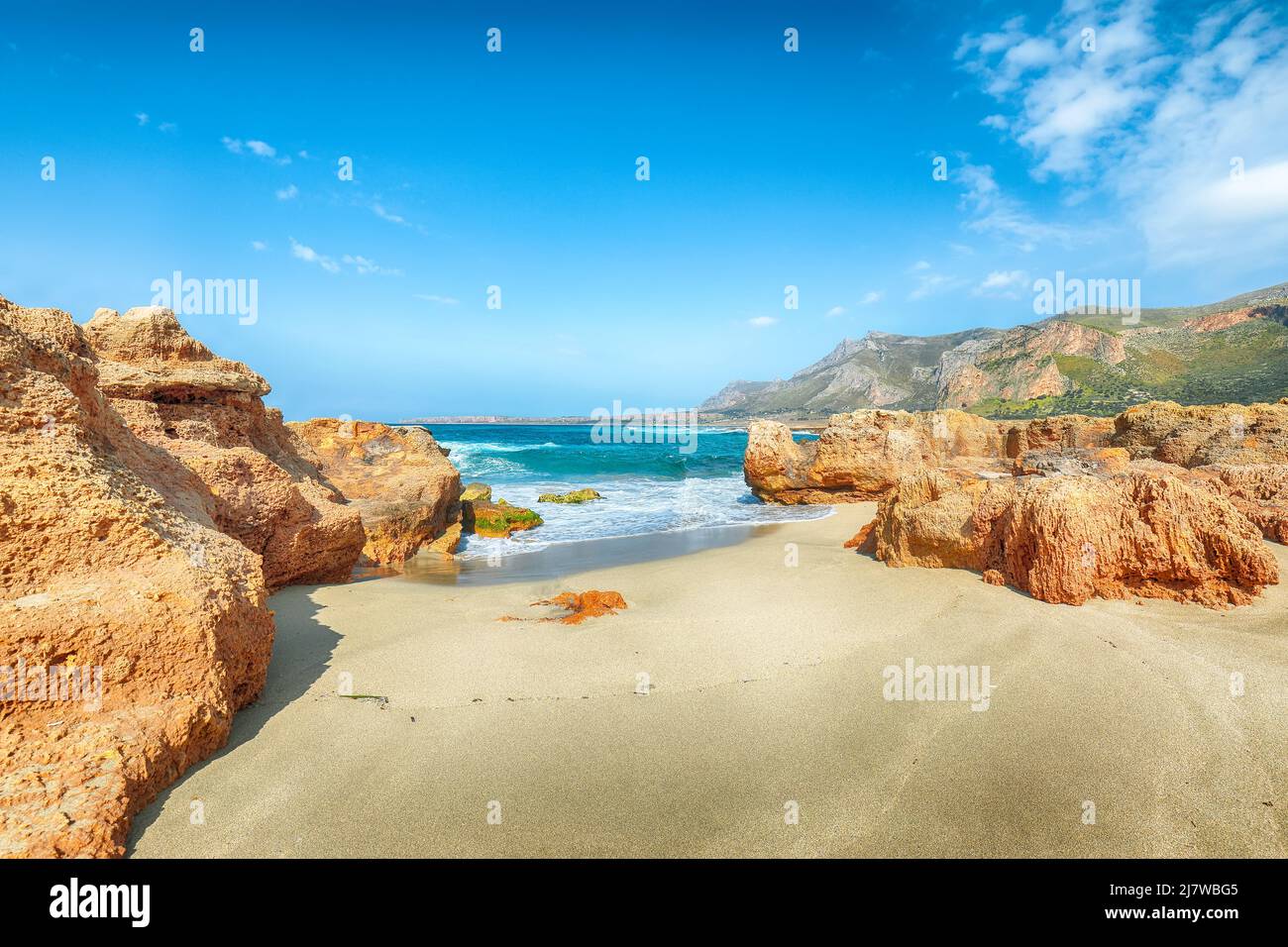 Amazing seascape of Isolidda Beach near San Vito cape. Popular travel ...
