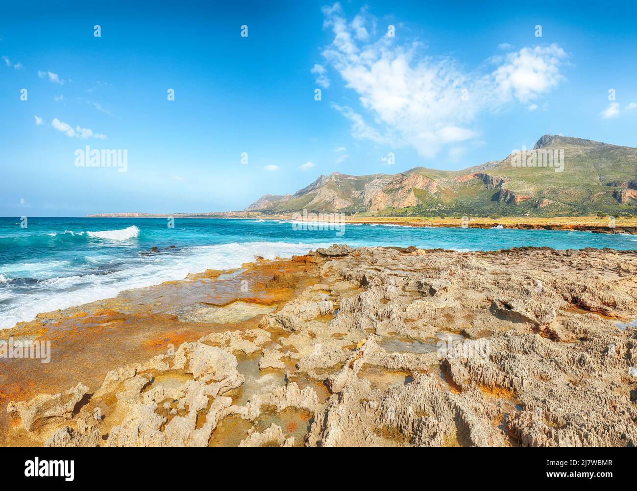 Amazing seascape of Isolidda Beach near San Vito cape. Popular travel ...