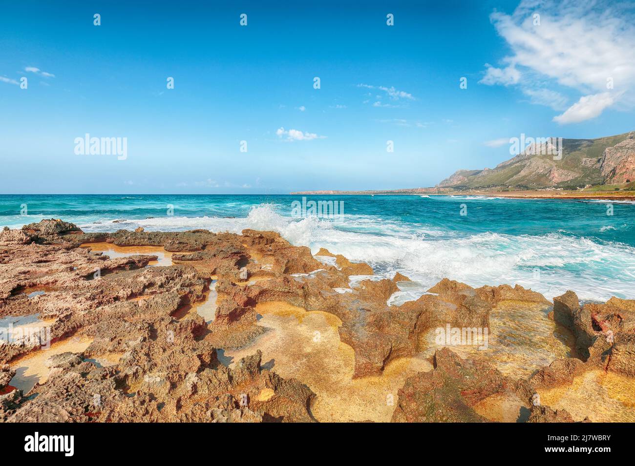 Amazing seascape of Isolidda Beach near San Vito cape. Popular travel ...