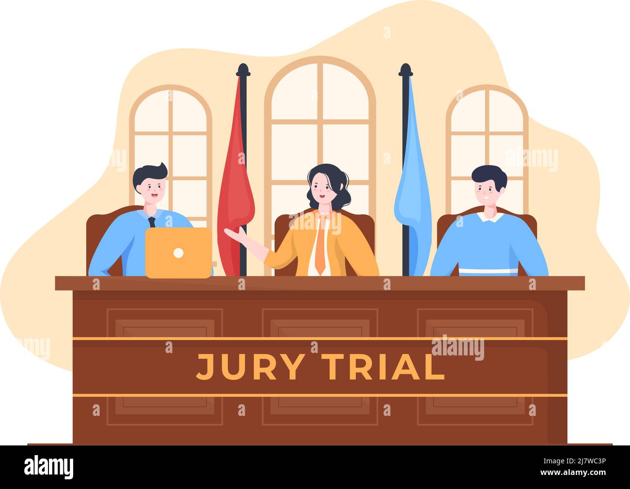 Court Room with Lawyer, Jury Trial, Witness or Judges and the Wooden Judge's Hammer in Flat ...