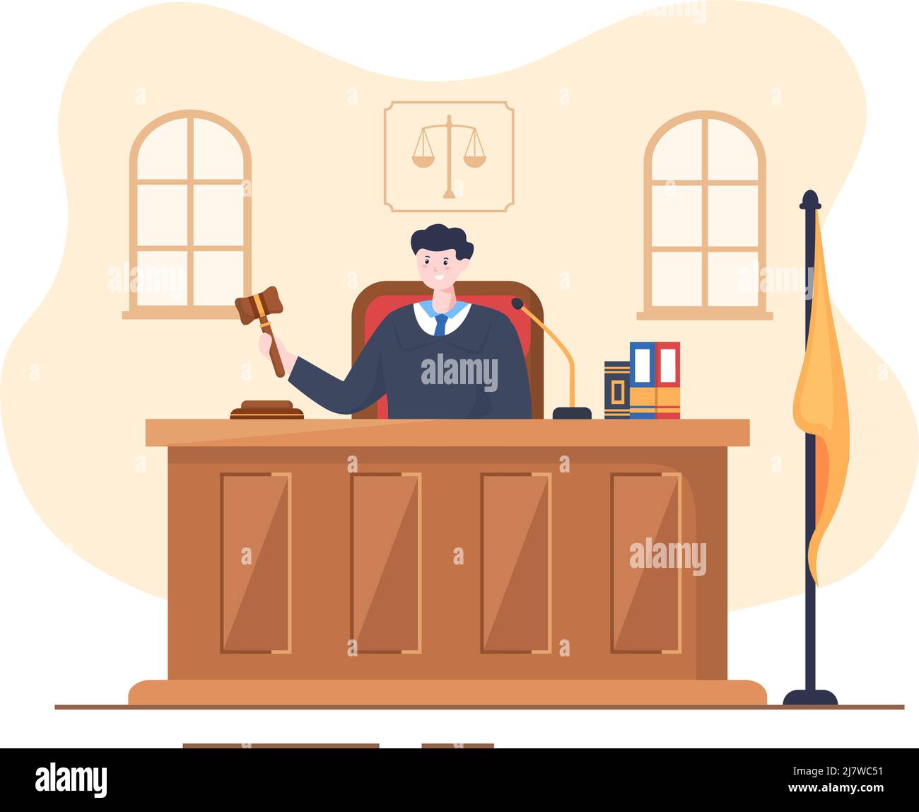 Court Room with Lawyer, Jury Trial, Witness or Judges and the Wooden Judge's Hammer in Flat ...