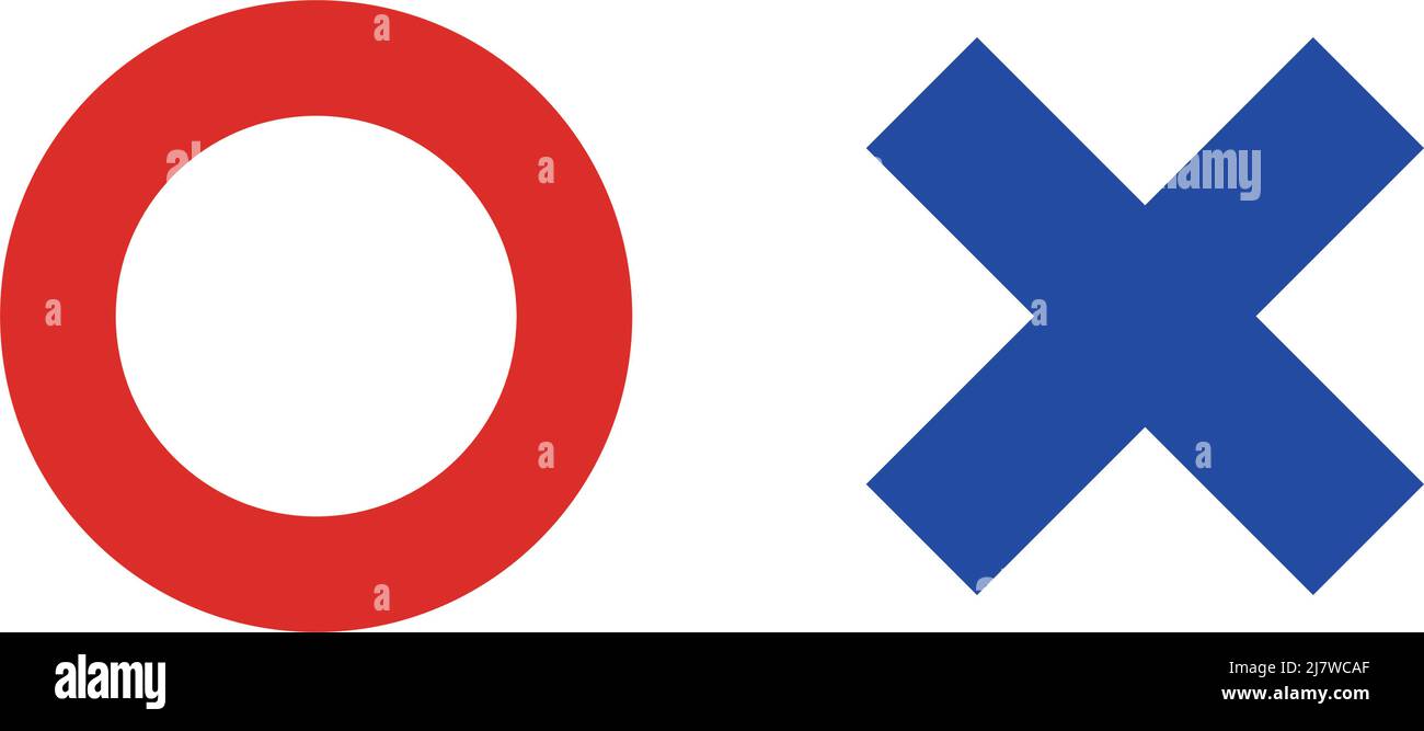 Icon set of red circle and blue cross. Correct and incorrect answers ...