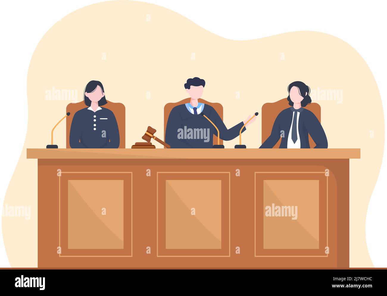Court Room with Lawyer, Jury Trial, Witness or Judges and the Wooden Judge's Hammer in Flat ...