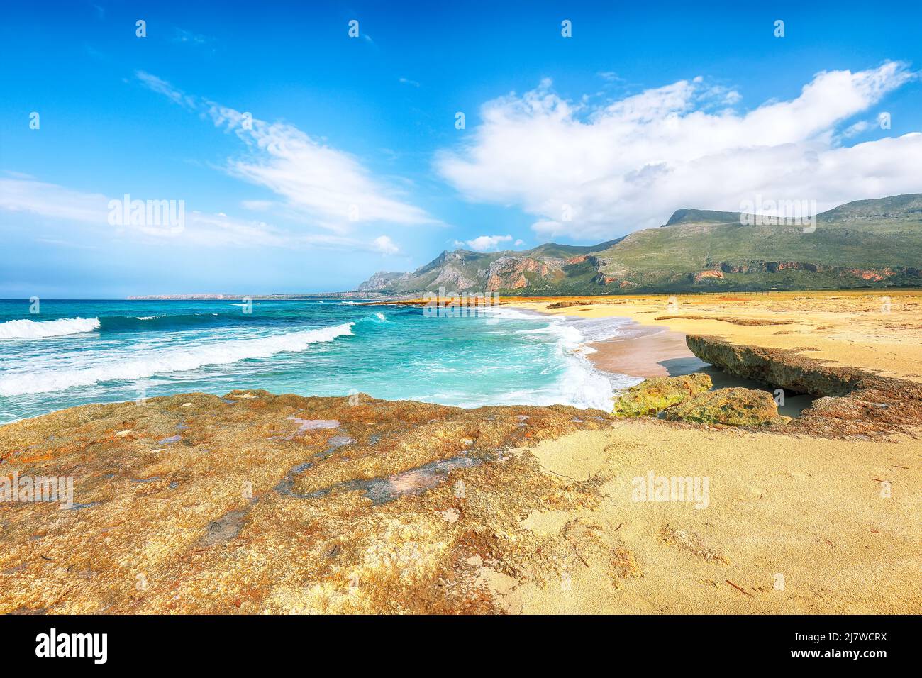 Picturesque seascape of Isolidda Beach near San Vito cape. Popular ...