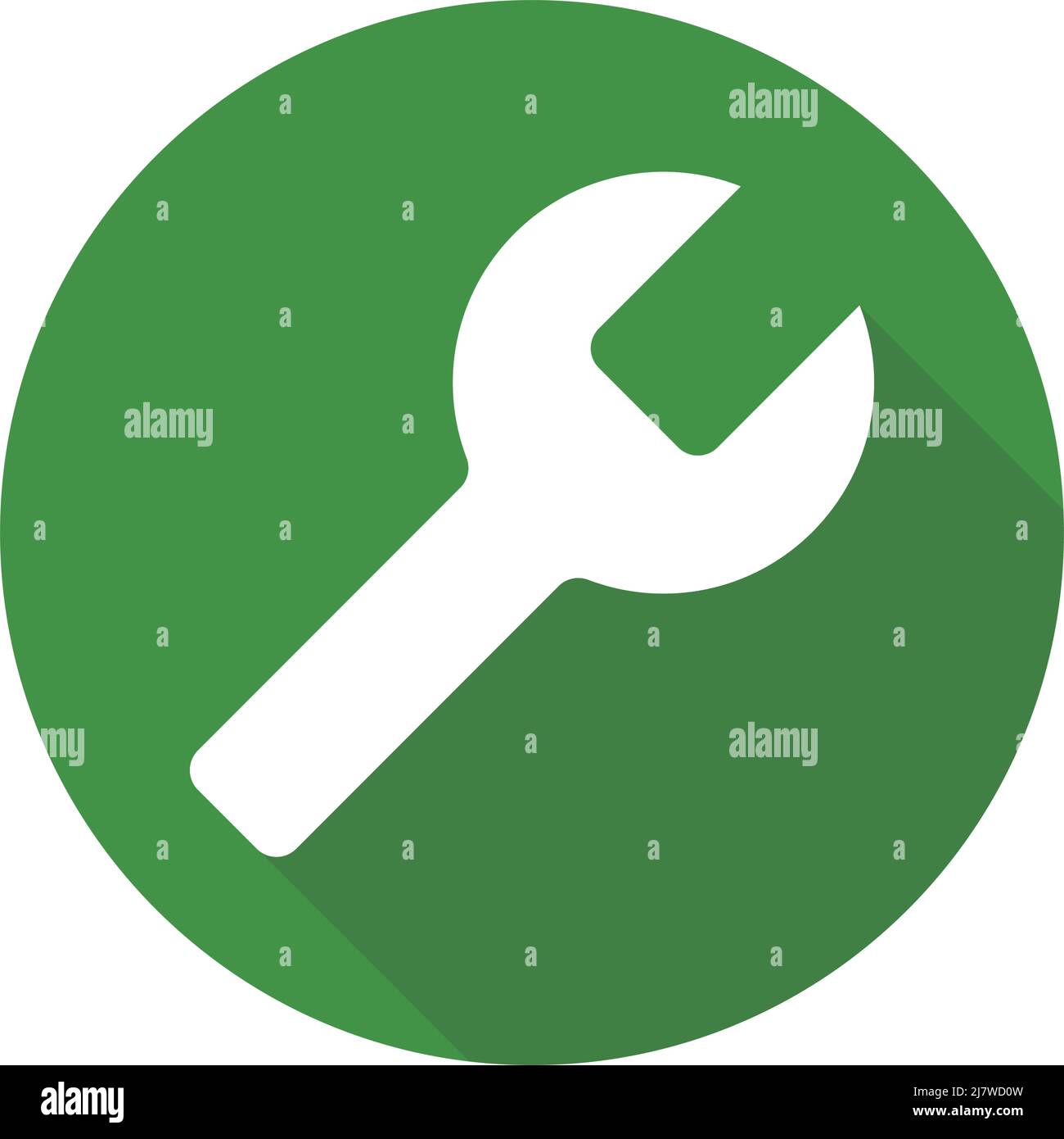 Round green icon of a wrench. Setting and modification. Editable vector ...