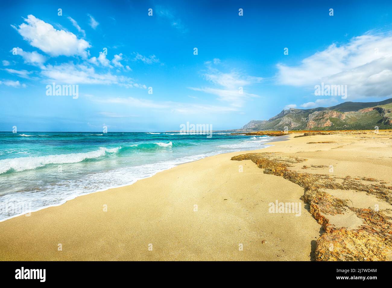 Amazing seascape of Isolidda Beach near San Vito cape. Popular travel ...