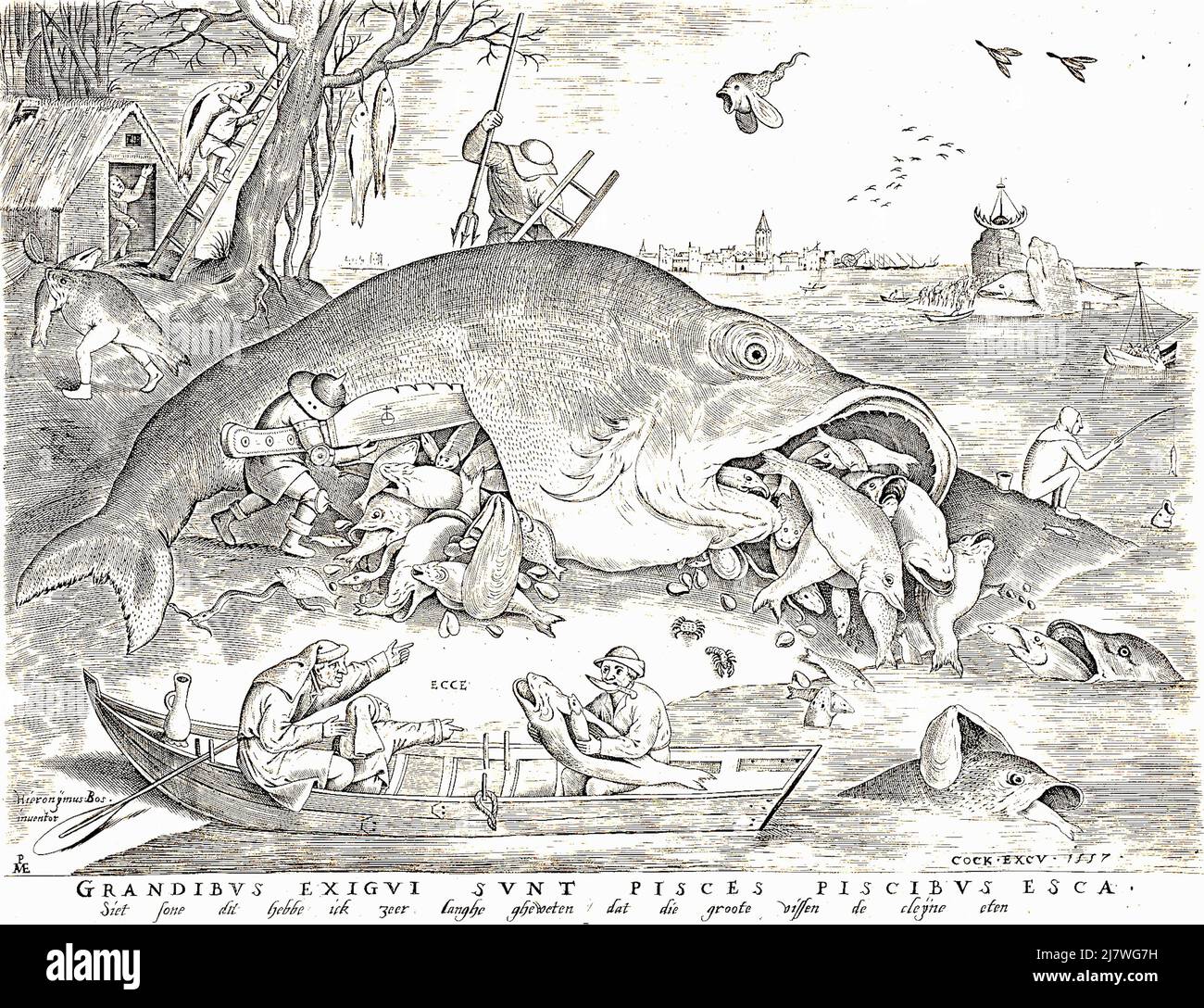Pieter van der Heyden - Big Fish eat Little Fish - 1557 Stock Photo - Alamy