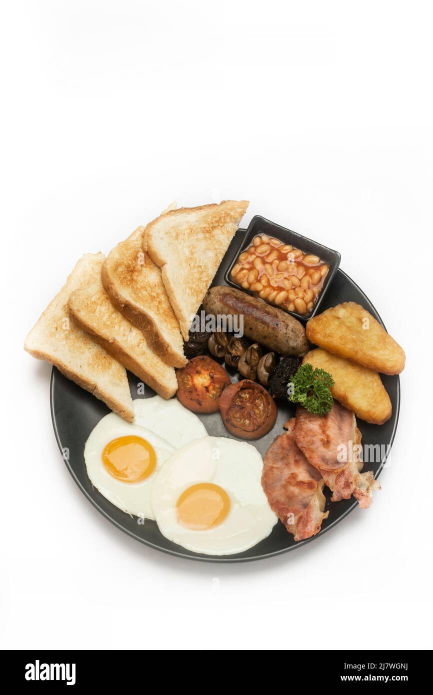 traditional english full breakfast food plate on white background Stock ...