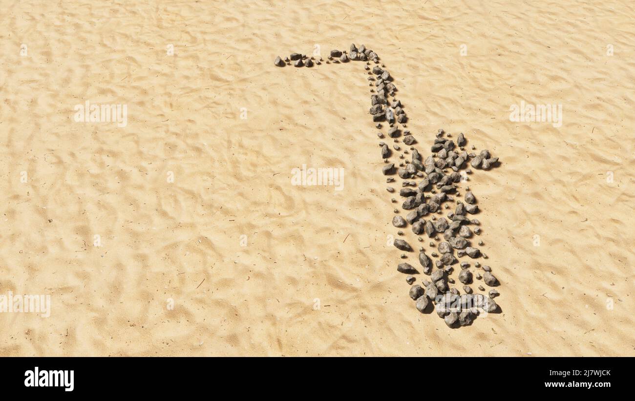 Concept conceptual stones on beach sand handmade symbol shape, golden ...