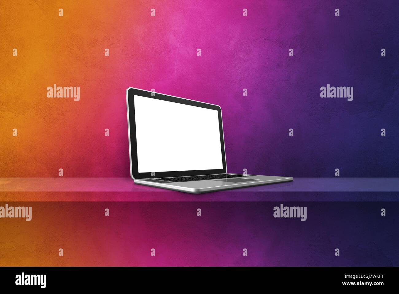 Laptop computer on rainbow shelf background. 3D Illustration Stock ...