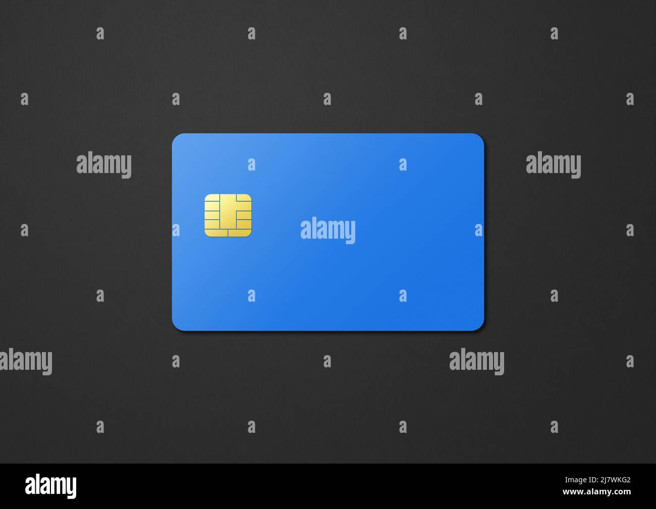 Blue credit card template isolated on a black background. 3D ...