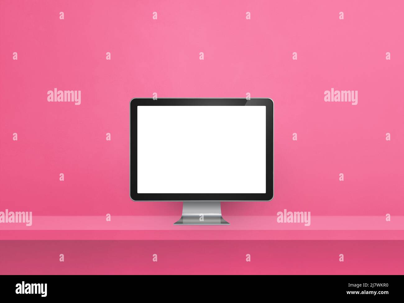 Computer pc - pink wall shelf banner. 3D Illustration Stock Photo - Alamy