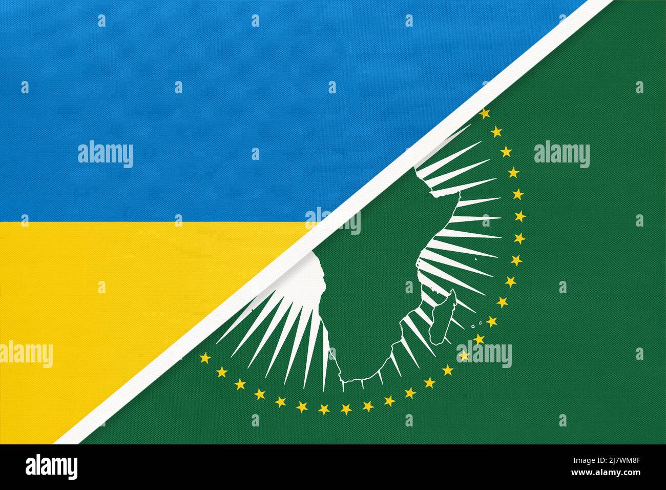 Ukraine and African Union national flag from textile. Symbol of the ...