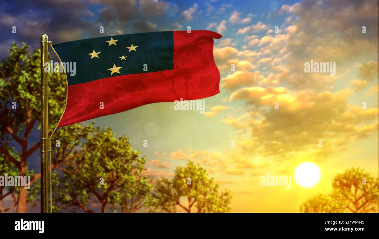 waving flag of Samoa at sunrise for day of the flag - abstract 3D ...
