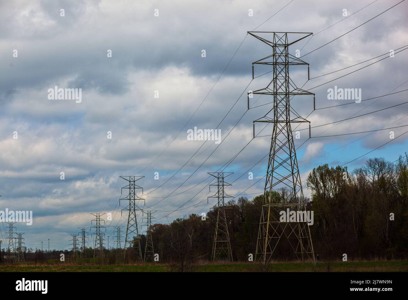 Power Lines with blue sky Stock Photo - Alamy
