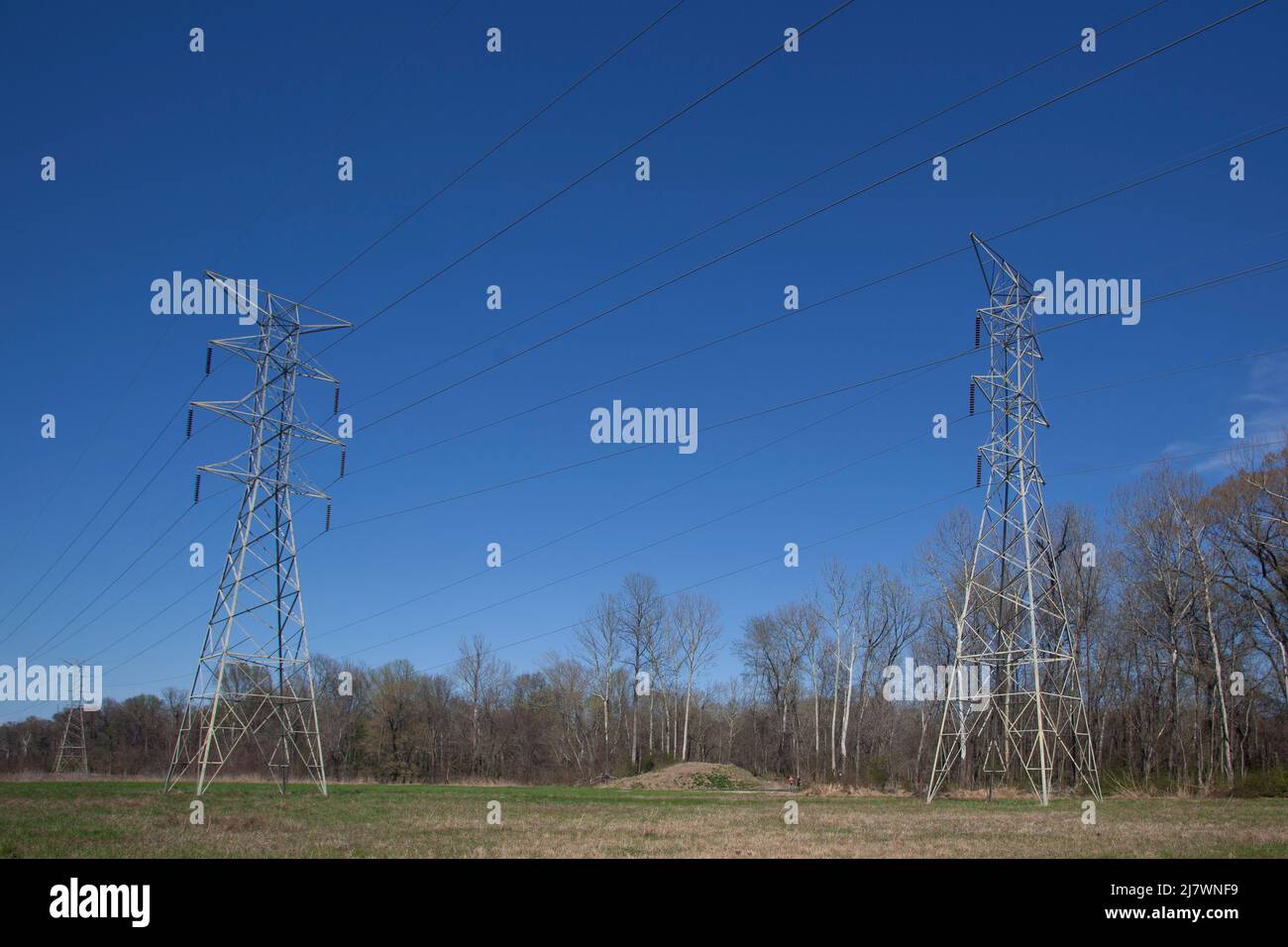 Power Lines with blue sky Stock Photo - Alamy
