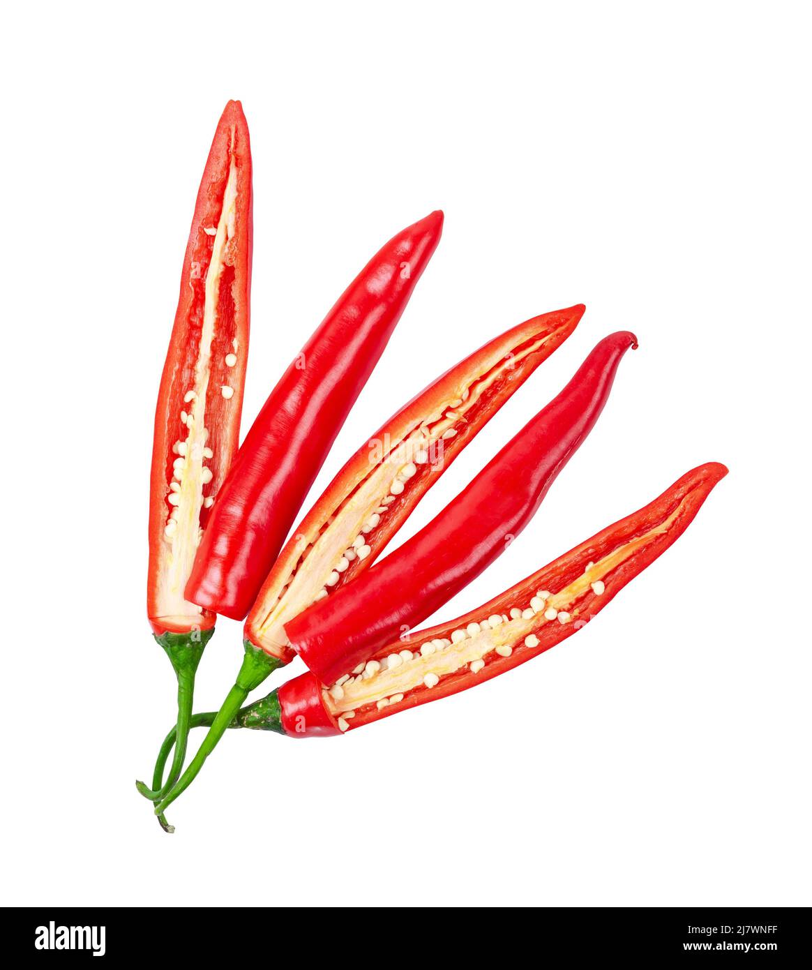 Red chili peppers sliced and isolated on white background. Save ...
