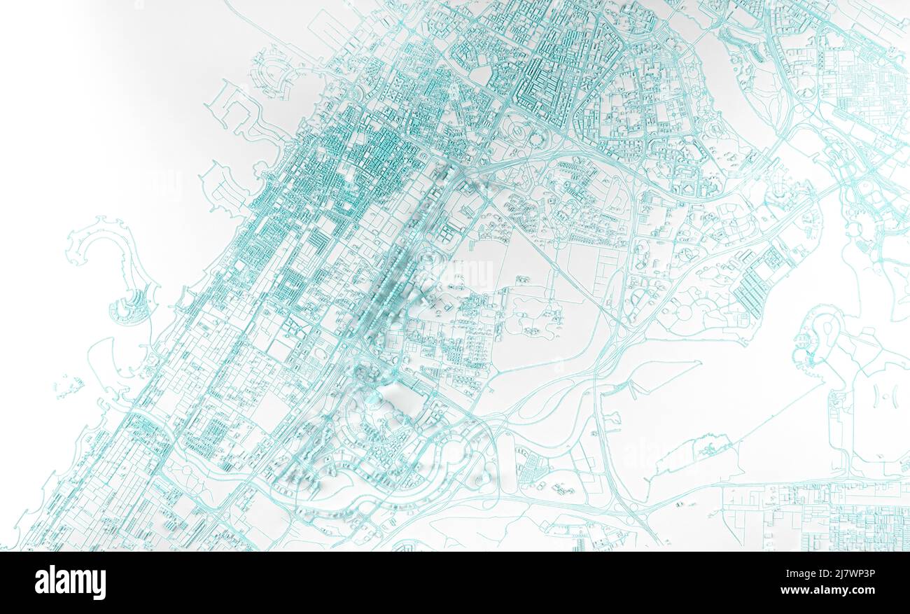 simplified map of the city of dubai aerial view. 3d rendering Stock ...