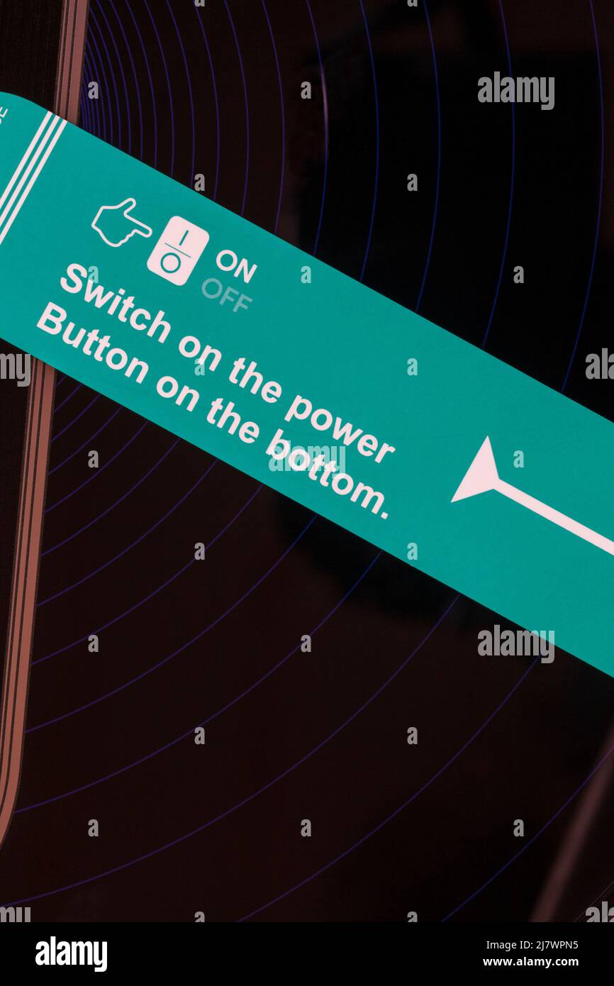 Switch on the power button on the bottom sticker hi-res stock ...