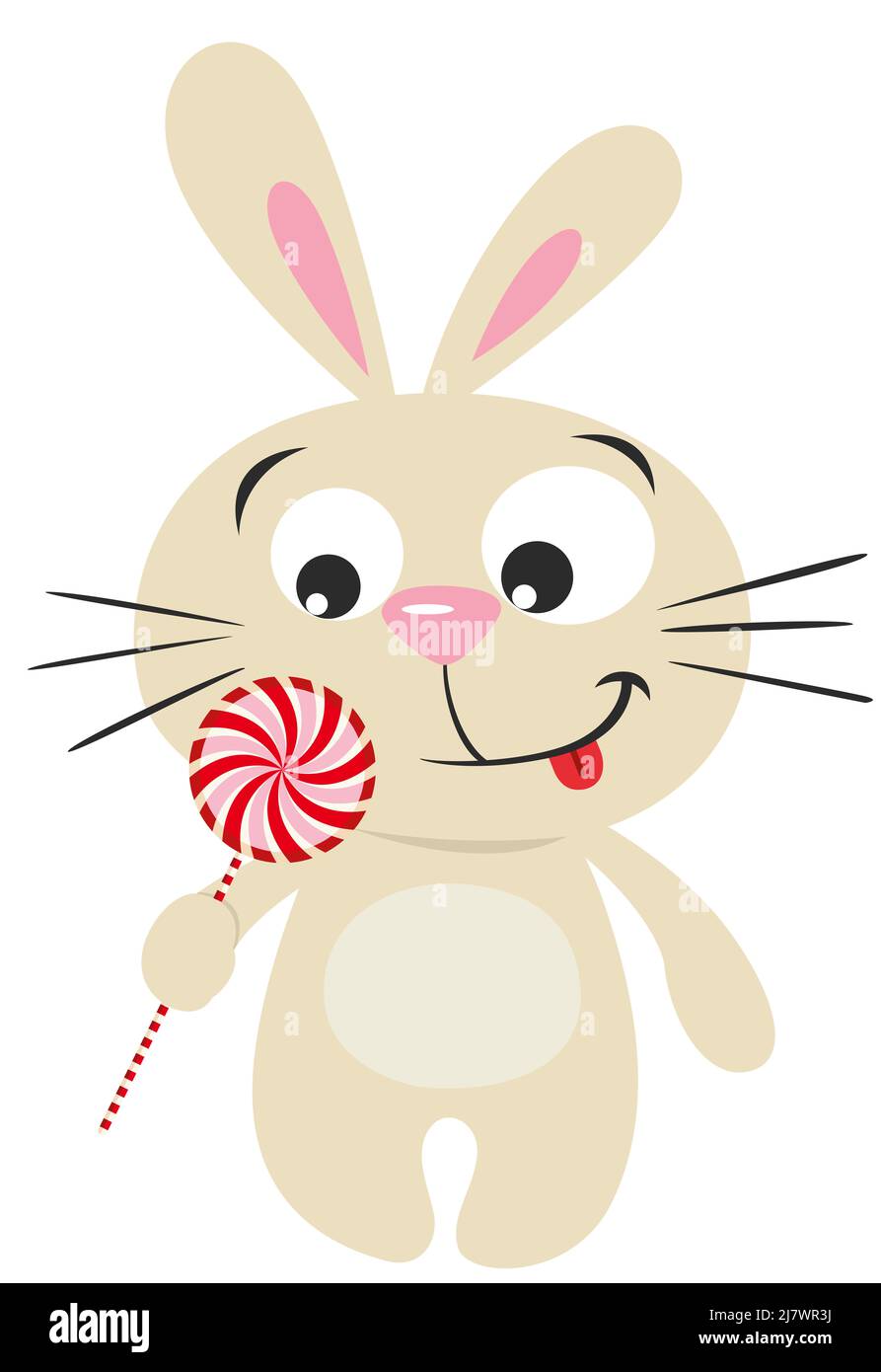 Cute happy bunny with lollipop Stock Photo - Alamy