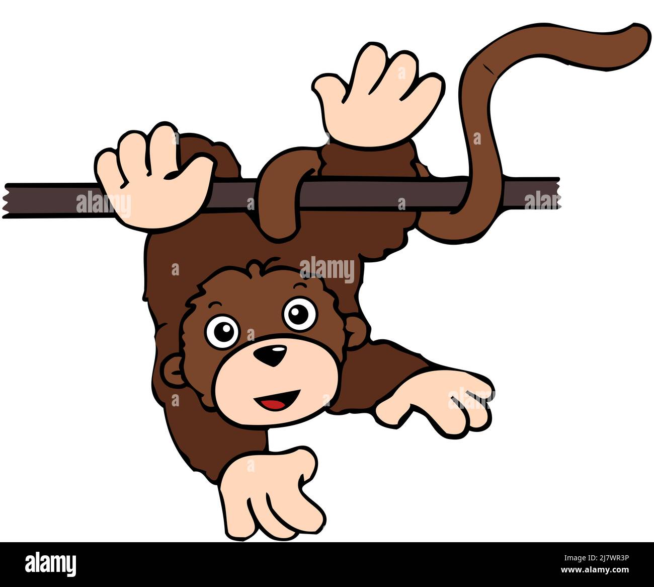 Funny monkey hanging from iron bar Stock Photo - Alamy