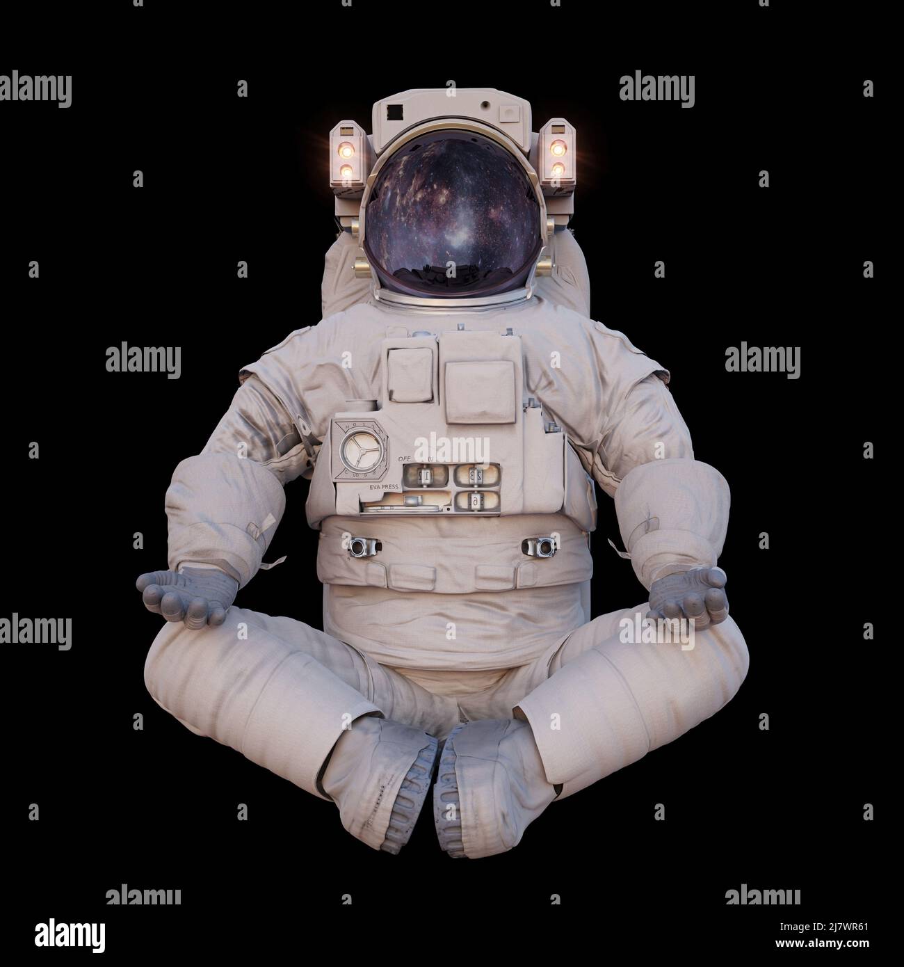 astronaut meditating, isolated on black background Stock Photo - Alamy