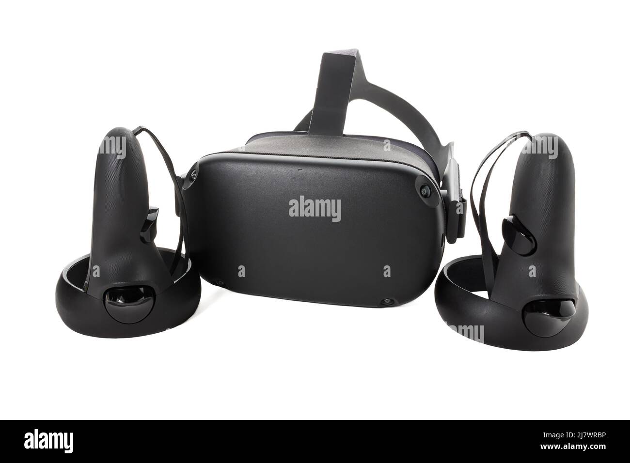 Close-up of joysticks and VR helmet isolated on white background ...