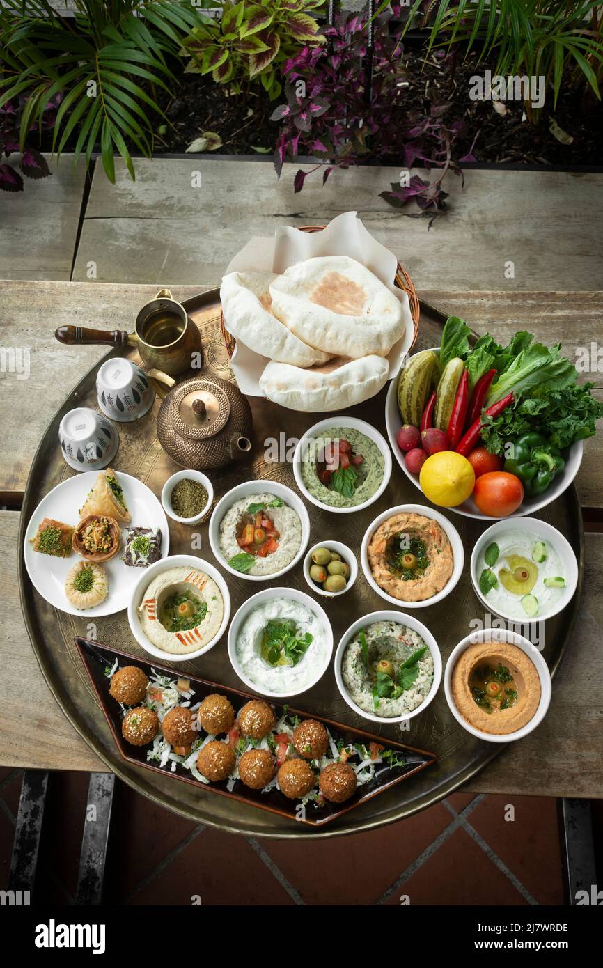 mixed middle eastern meze vegetarian food sharing platter in istanbul ...