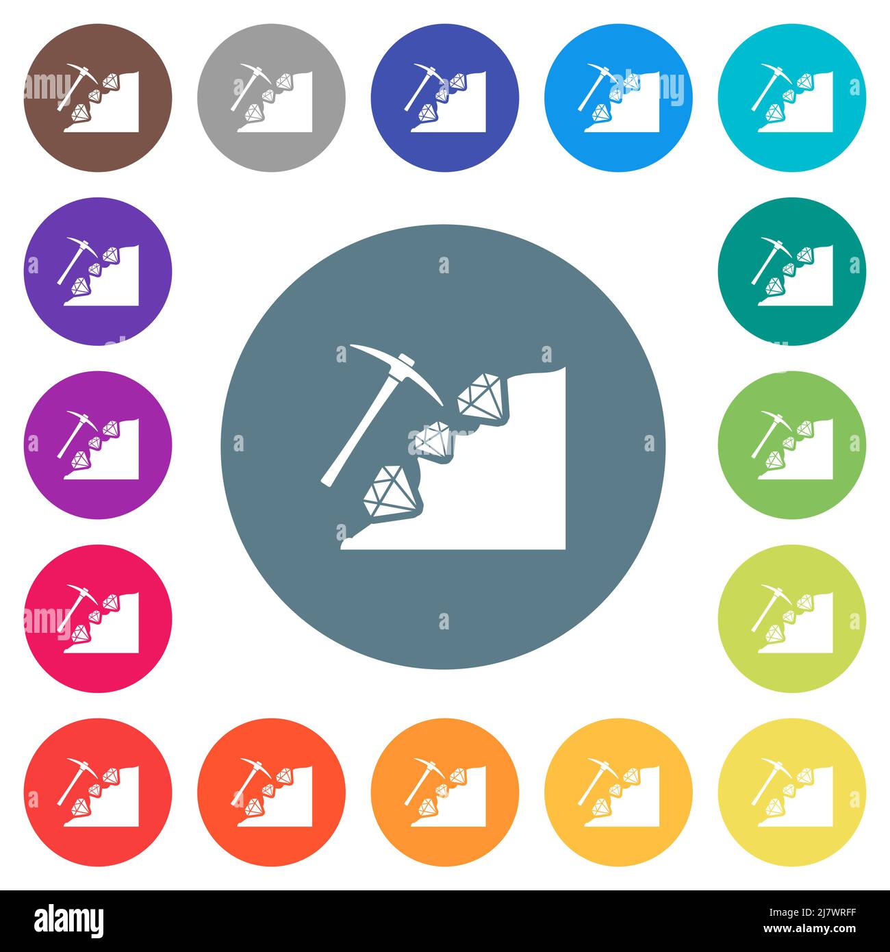 Diamond mining flat white icons on round color backgrounds. 17 ...