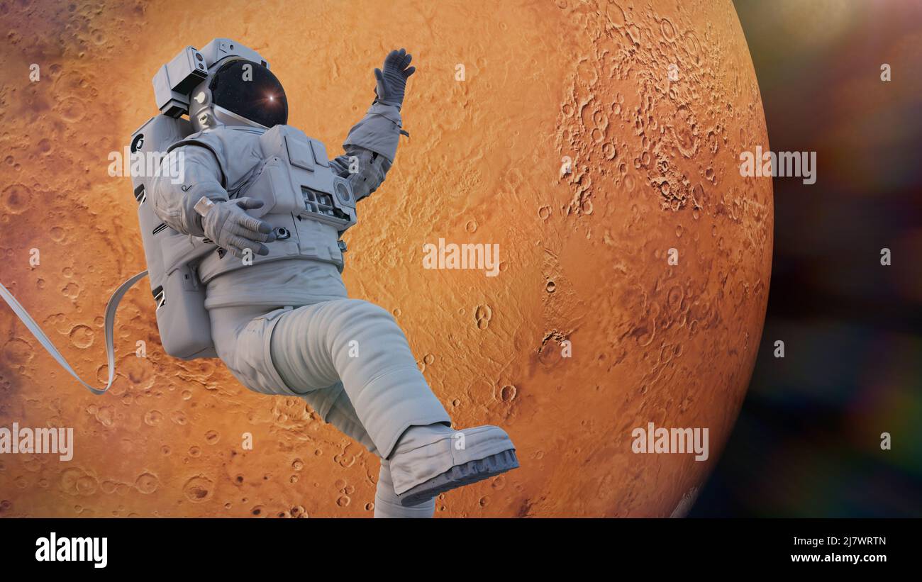 astronaut during space walk in orbit of planet Mars Stock Photo - Alamy