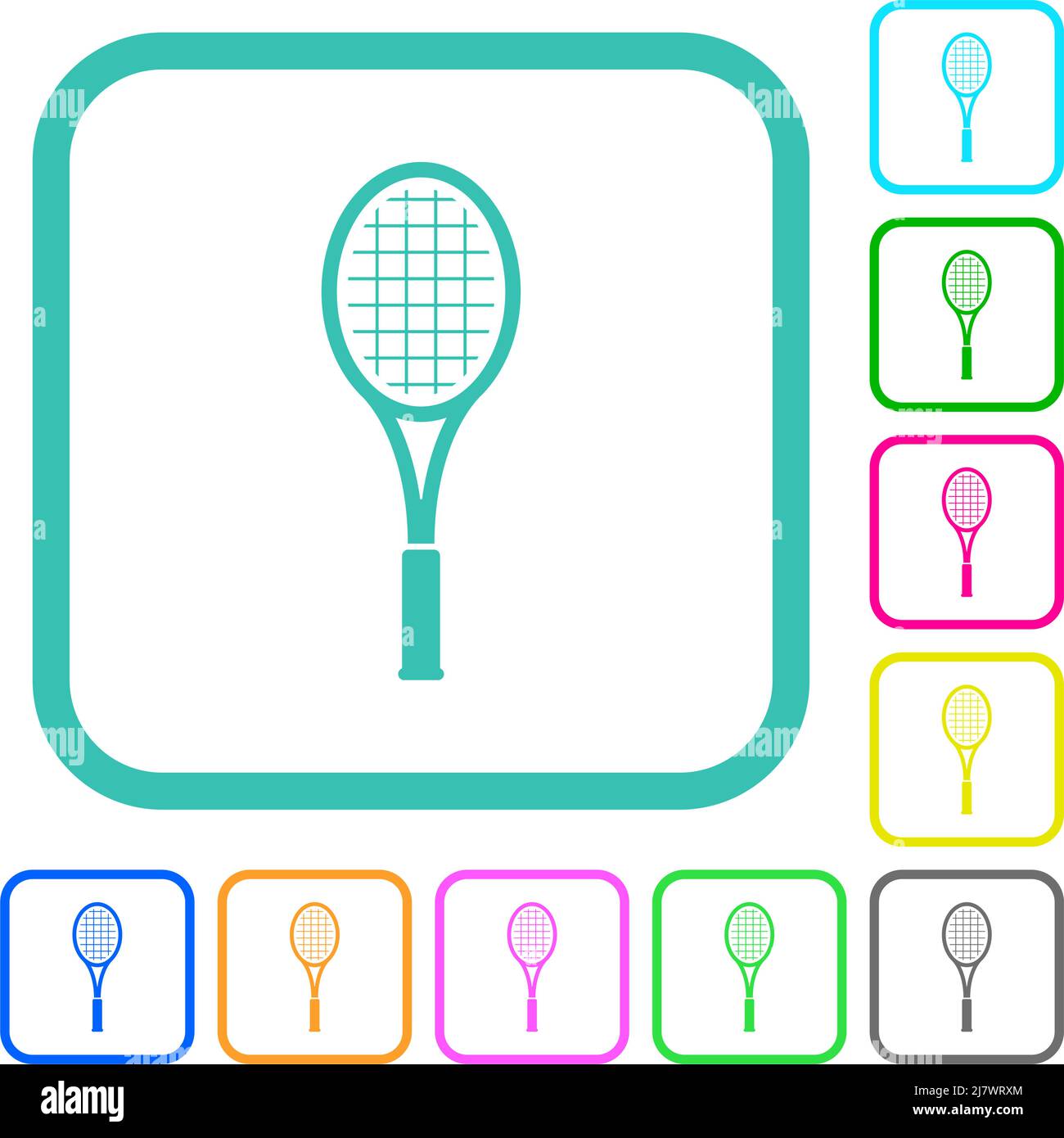 Single tennis racket vivid colored flat icons in curved borders on ...
