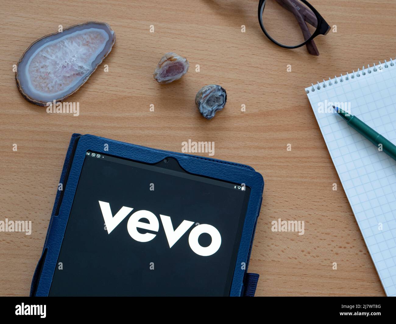 In this photo illustration Vevo LLC owned by Alphabet Inc. logo seen ...