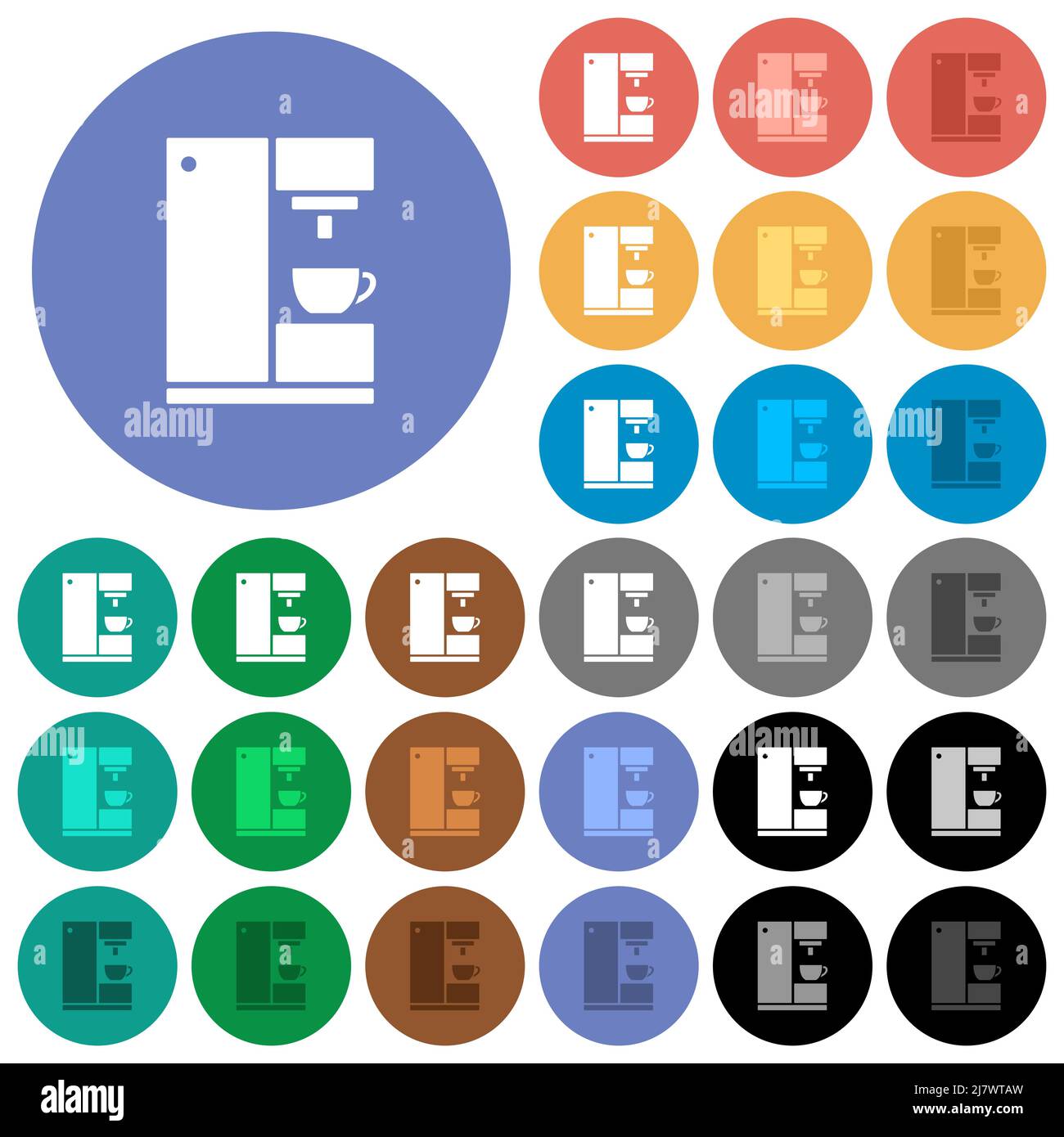 Coffee machine multi colored flat icons on round backgrounds. Included ...