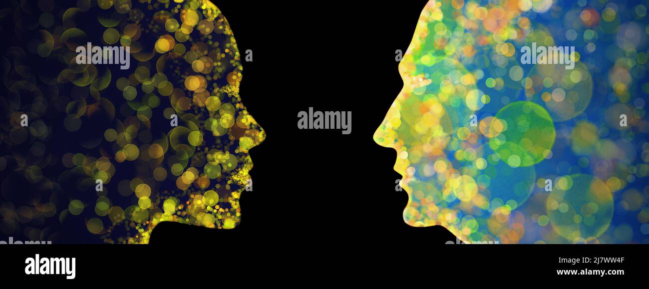 Two opposing silhouettes of a woman's face and a man's face as 3d ...