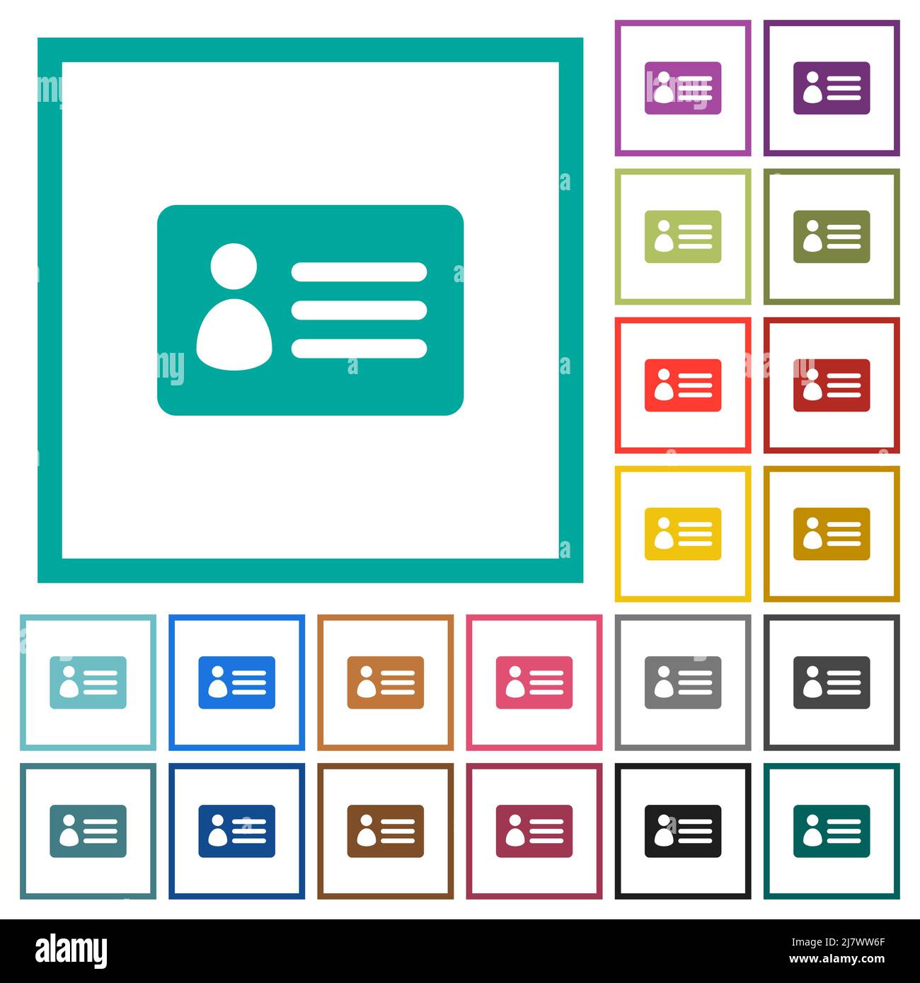 Id Card Solid Flat Color Icons With Quadrant Frames On White Background Stock Vector Image And Art